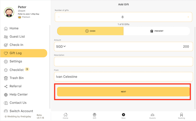 How to add multiple gifts? | Thebigdays