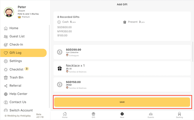 How to add multiple gifts? | Thebigdays