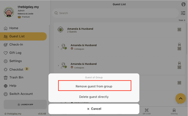 How to remove guests in a group? | Thebigdays