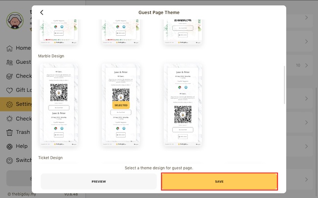 How to change guest page theme? | Thebigdays
