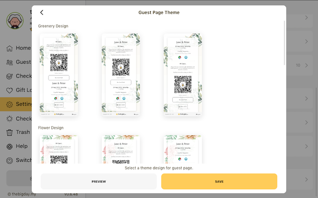 How to change guest page theme? | Thebigdays